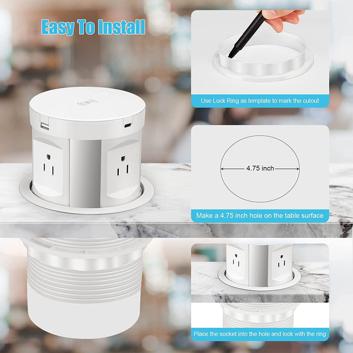 Wireless Charging Kitchen Counter Pop Up With 4 Receptacles with Type ...